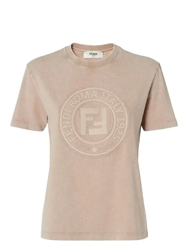 Fendi Logo Stamp Embossed Crewneck T-shirt - Brown