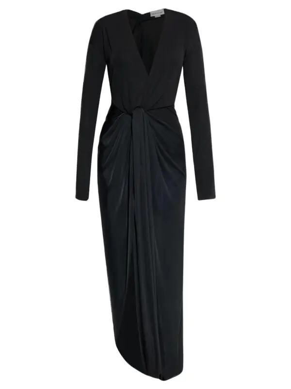 Victoria Beckham Long Sleeve V-neck Maxi Dress With Pendant Detail And Asymmetrical Cut - Black