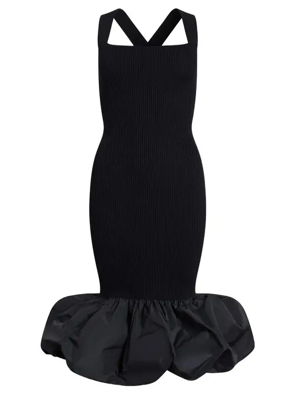 PATOU Ribbed Flounce-hem Knit Dress - Black