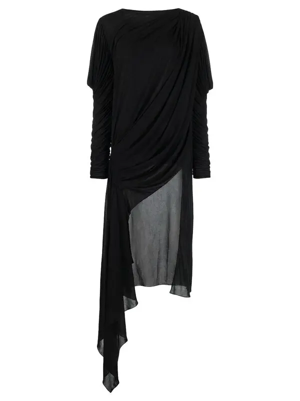 Gucci Ruched Crepe Long Sleeve Dress - Black