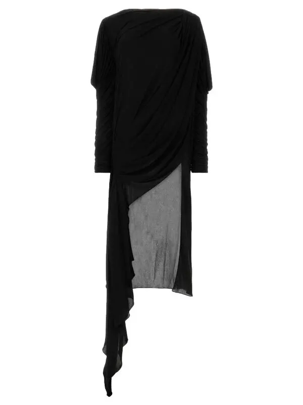 Gucci Ruched Crepe Long Sleeve Dress - Black