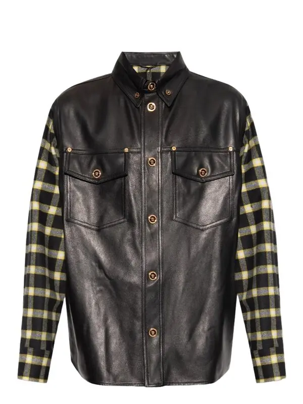 Versace Checked-panel Long-sleeve Shirt Jacket - Black