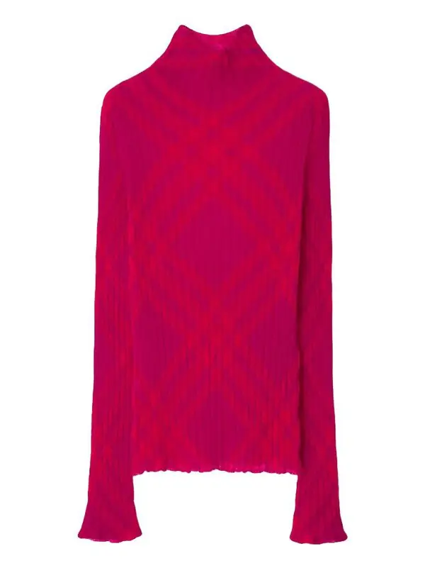 Burberry High-neck Ribbed-knit Jumper With Plaid Check - Red