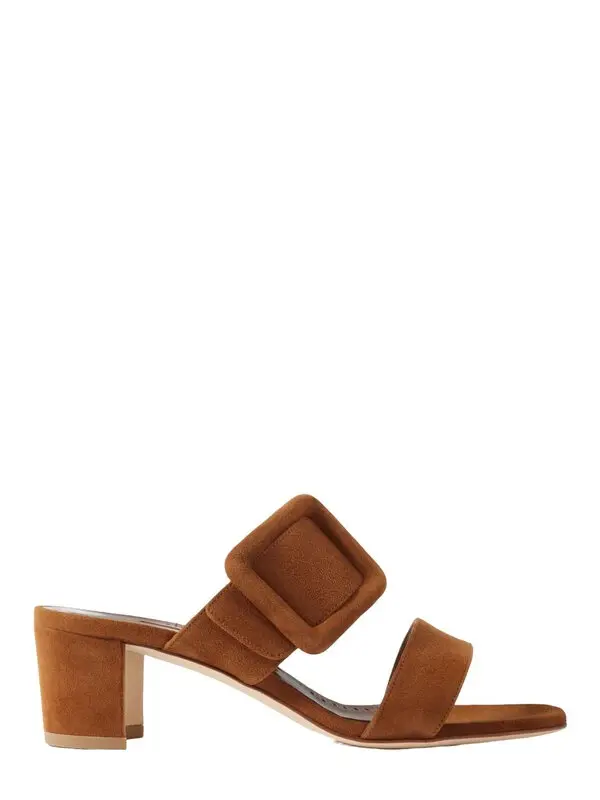 Manolo Blahnik Suede Block Heel Sandals With Buckle Detail - Brown