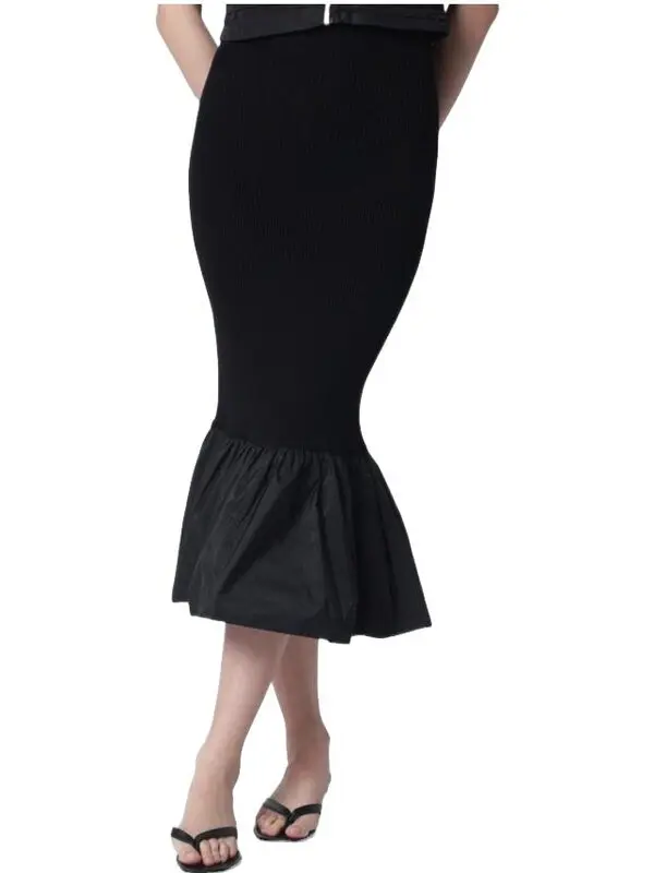 PATOU Knitted Maxi Skirt With Pleated Hem - Black