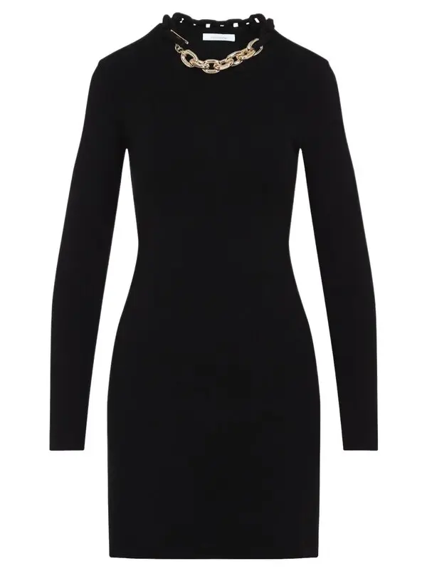 Rabanne Knitted Mini Dress With Gold Collar Detail - Black