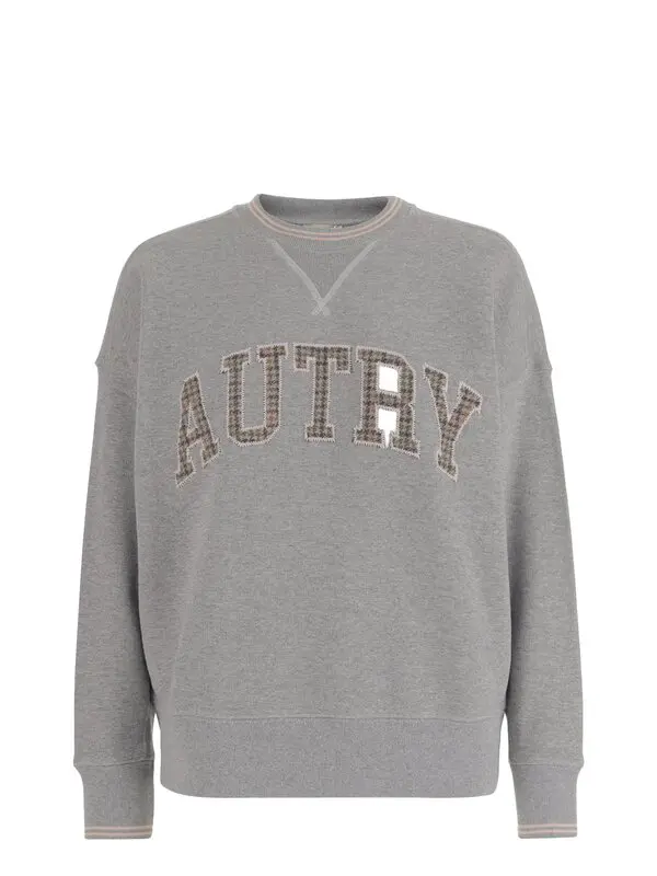AUTRY Check-pattern Embroidered Sweatshirt - Gray