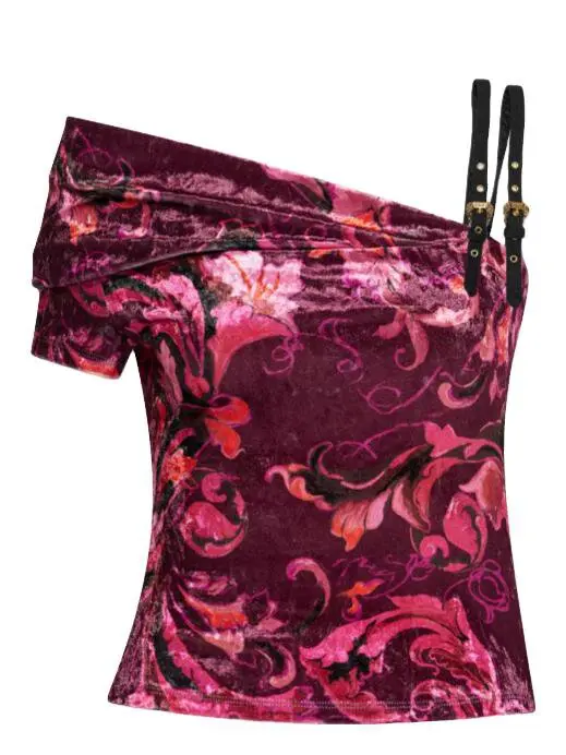 Versace Barocco Printed Off-shoulder Velvet Top - Red