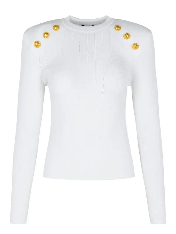 Balmain Button Embellished Knitted Jumper - White