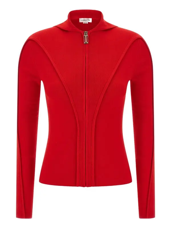 Victoria Beckham Zip-front Panelled Wool Hooded Cardigan - Red