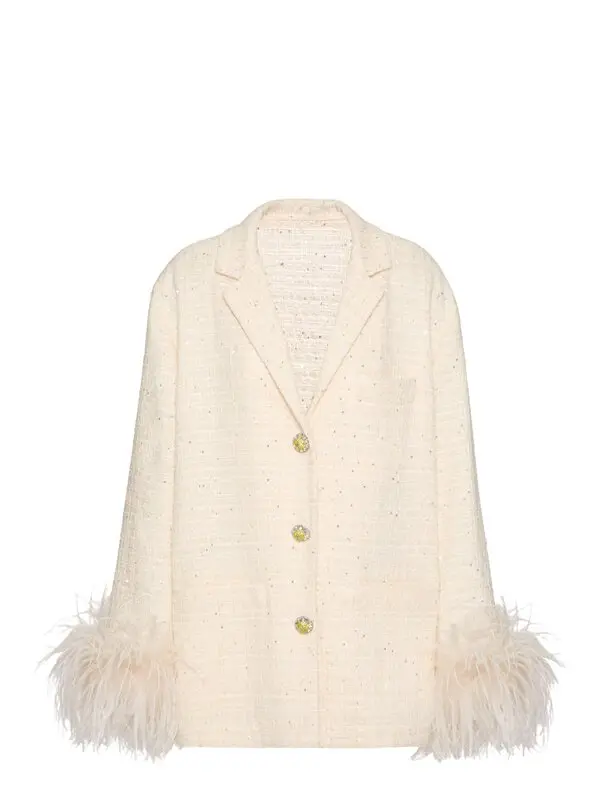 Valentino Garavani Feather-trim Single-breasted Blazer - Natural Color