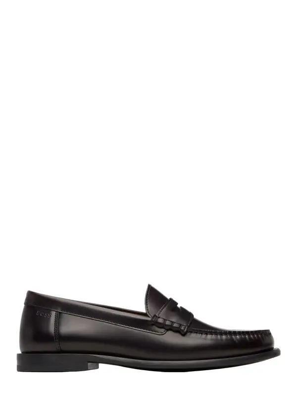 Hugo Boss Leather Loafers With Penny Trim - Deep Red