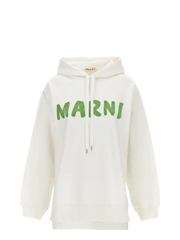 Marni Logo Printed Drawstring Hoodie - White