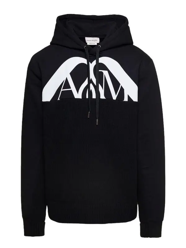 Alexander McQueen Logo Printed Drawstring Hoodie - Black