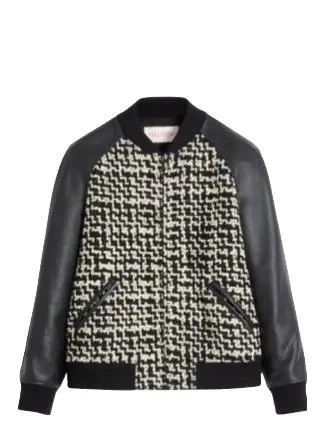 Valentino Garavani Chez Zip-up Bomber Jacket With Leather Accents - Ivory/black