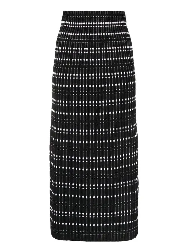 Alexander McQueen High-waisted Rib-knit Midi Skirt With Abstract Pattern - Black