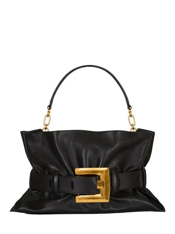 Balmain Anthem Buckled Medium Shoulder Bag - Black