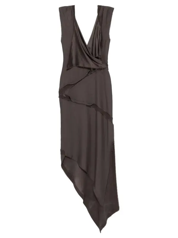 Attico Sleeveless V-neck Asymmetrical Hem Dress - Brown