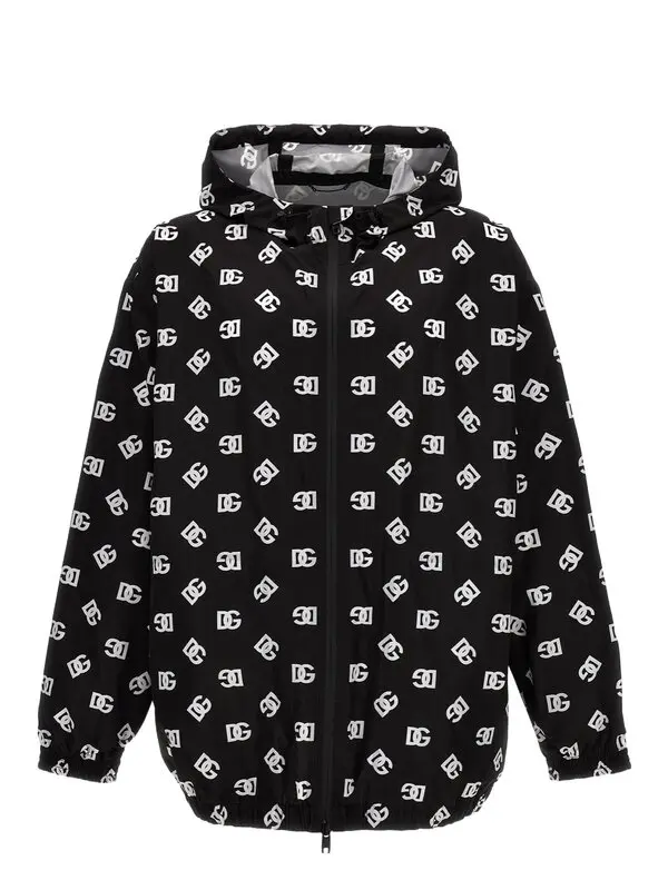 Dolce & Gabbana All-over Logo Hooded Jacket - Black