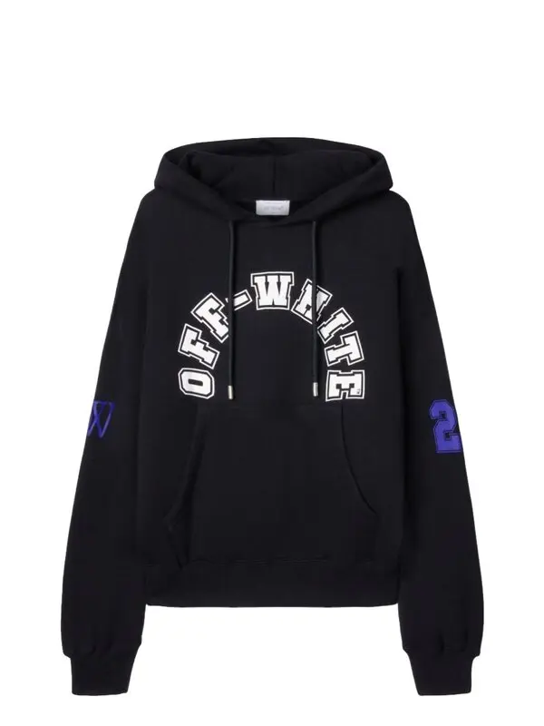 Off-White Logo Printed Drawstring Hoodie - Black