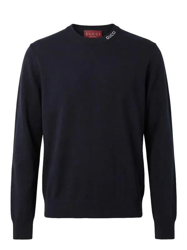 Gucci Logo Intarsia Knit Jumper - Navy Blue