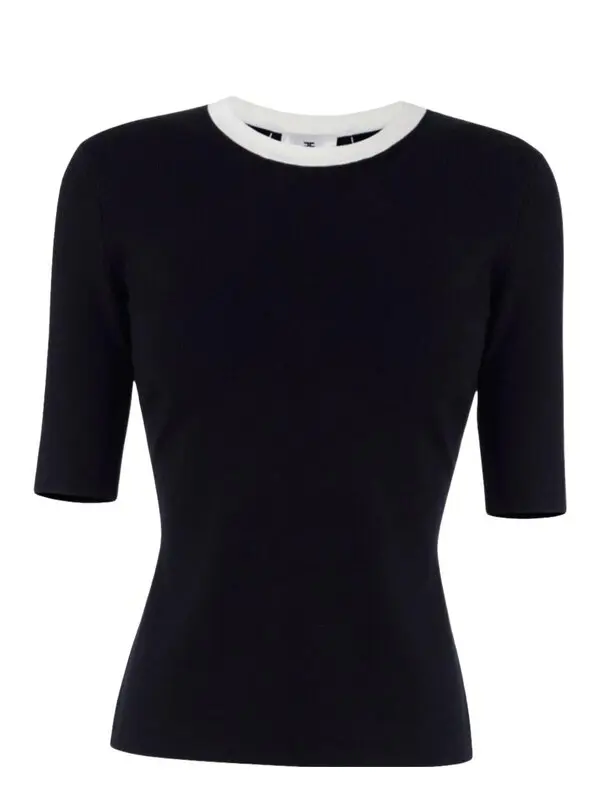 Elisabetta Franchi Ribbed Crew Neck Short Sleeve Top - Black