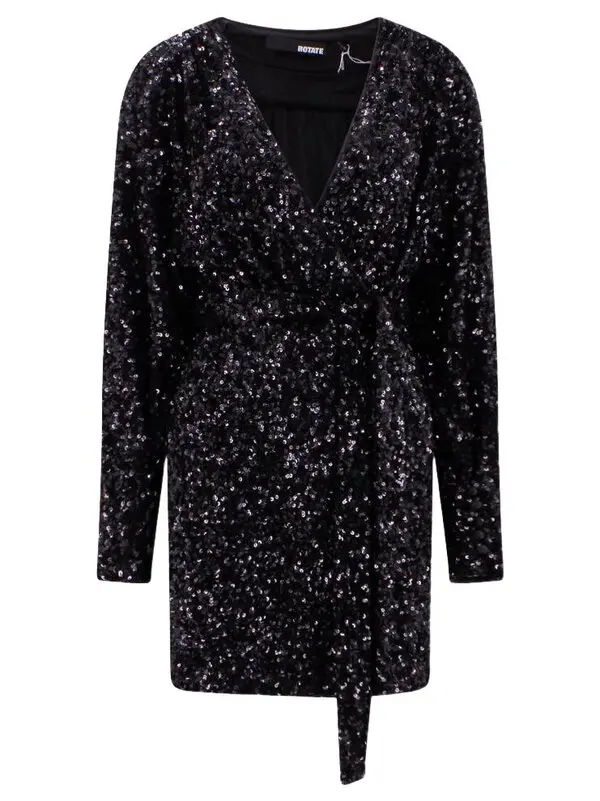 ROTATE BY BIRGER CHRISTENSEN Embellished V-neck Long Sleeve Dress - Black