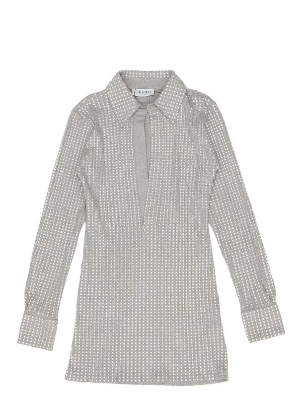 Attico Embellished Rhinestone Shirt Dress - Grey
