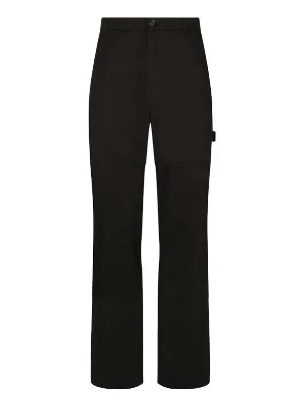 Dolce & Gabbana Straight-leg Trousers With Logo Plaque - Black
