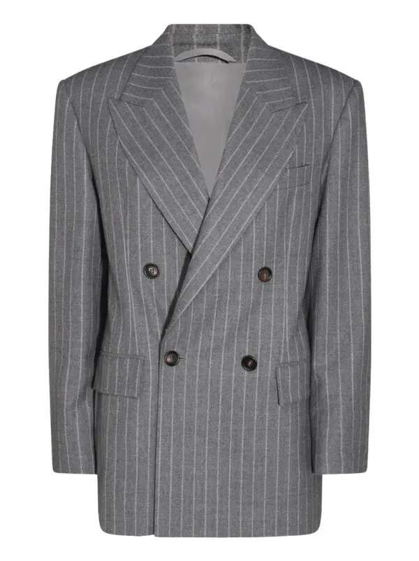Brunello Cucinelli Striped Double-breasted Jacket - Gray