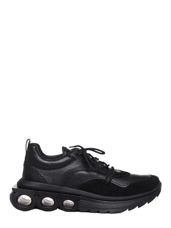 FERRAGAMO Gancini Plaque Lace-up Sneakers - Black