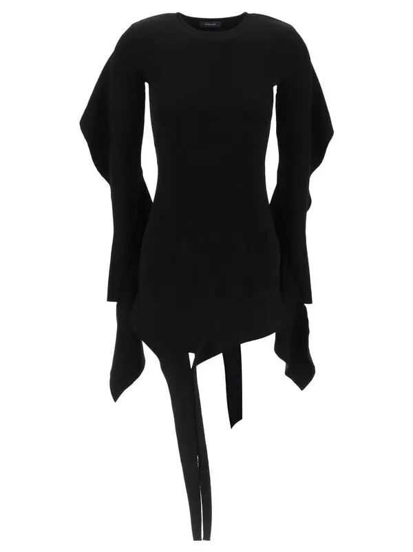 MUGLER Ruffled Asymmetric Hem Dress - Black