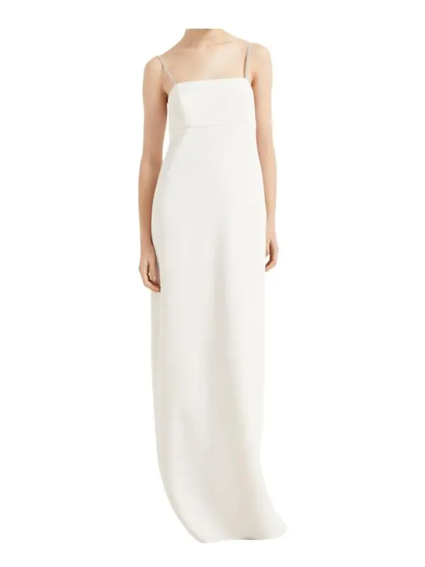 Brunello Cucinelli Square Neck Crepe Dress With Metallic Straps - Vanilla