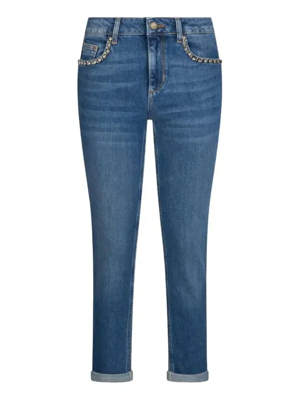 Liu Jo Turn-up Skinny Jeans With Embellishment - Dark Blue Denim