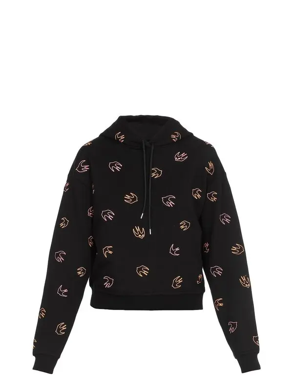 Alexander McQueen Swallow Embroidered Hooded Sweater - Black