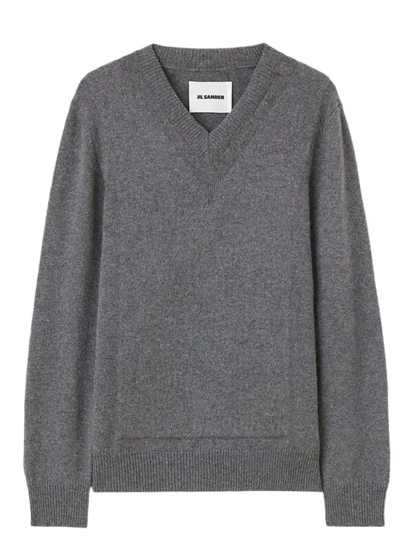 JIL SANDER V-neck Ribbed Jumper - Black