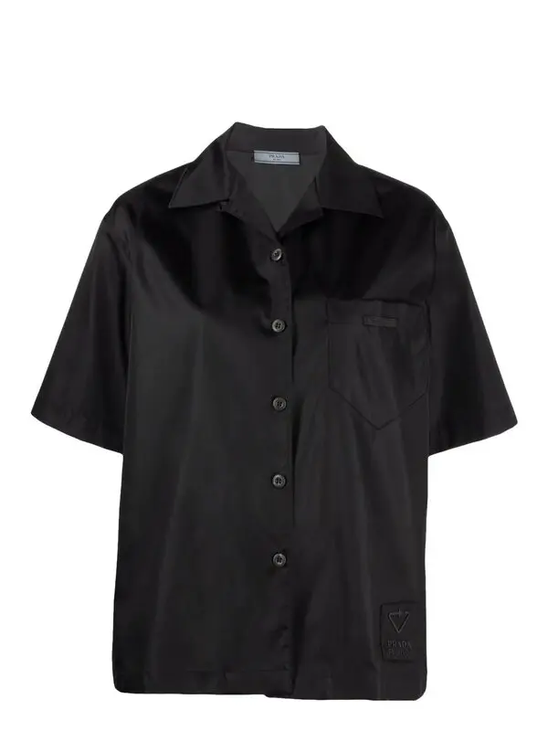 Prada Re-nylon Gabardine Short-sleeve Shirt With Logo Patch - Black