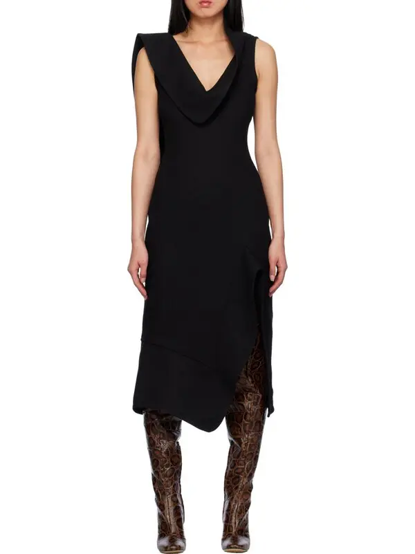Bottega Veneta Asymmetrical V-neck Midi Dress - Black