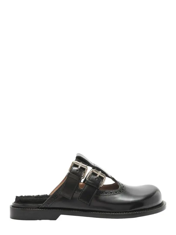 Loewe Campo Mary Jane Mule In Brushed Calfskin And Shearling - Black