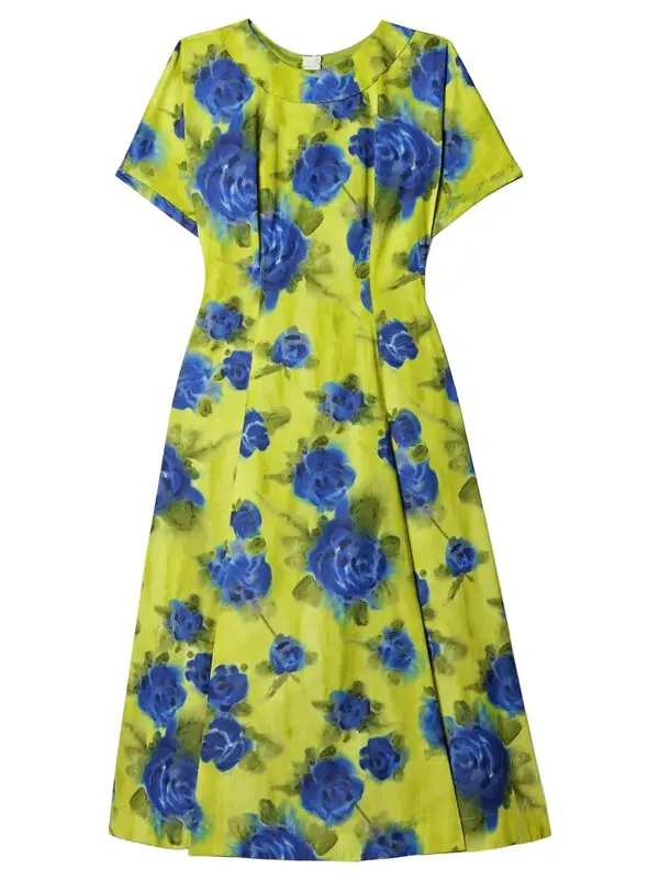 Marni Short Sleeve Floral Print Dress - Green