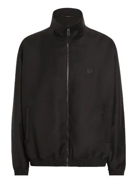 Dolce & Gabbana High Neck Zip-up Jacket With Logo Patch - Black