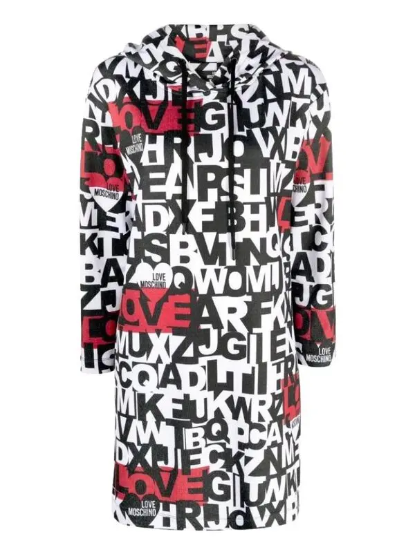 Moschino All-over Logo Print Hoodie Dress - Black