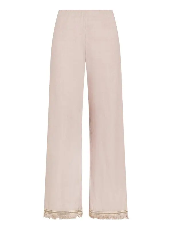 Seventy Fringed Detail Linen Trousers - Cipria