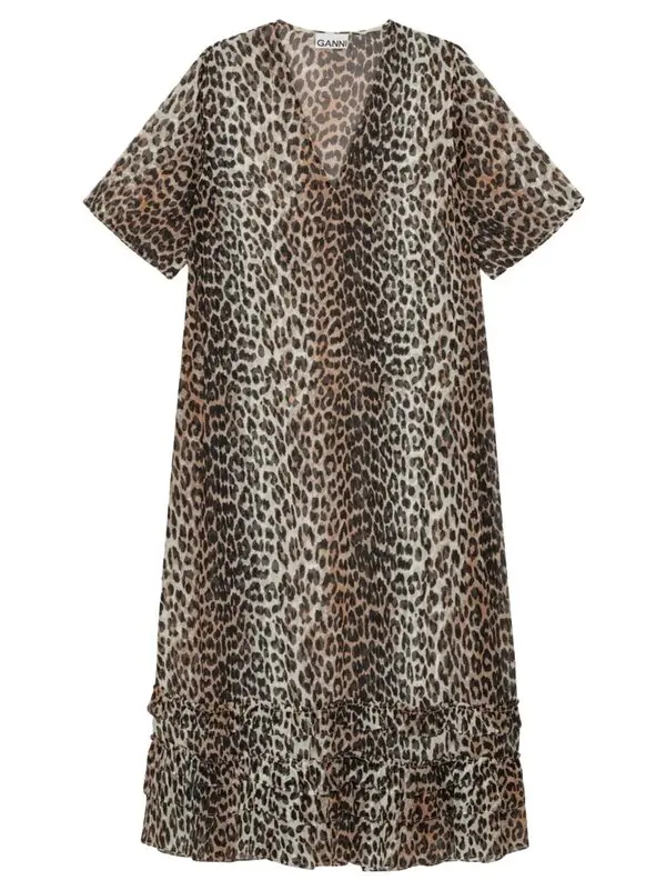 GANNI Leopard Chiffon Maxi Dress - Leopard Color