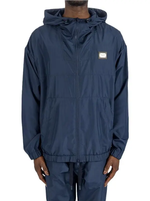Dolce & Gabbana Logo Plaque Hooded Jacket - Blue