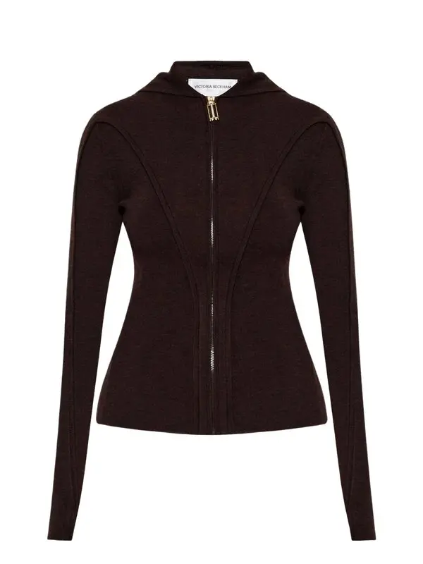 Victoria Beckham Zip-up Knitted Hoodie - Brown