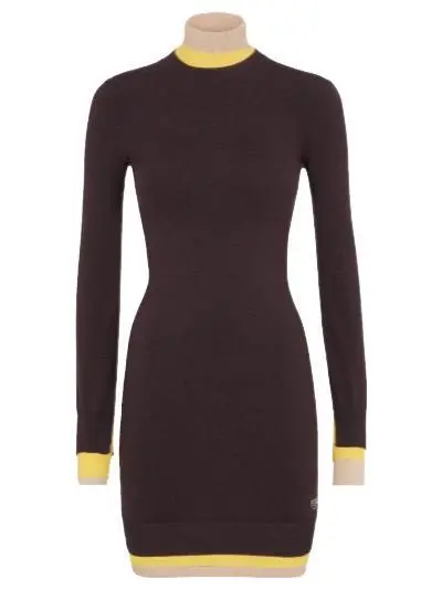 Fendi Logo Embroidered High-neck Knitted Dress - Dark Purple