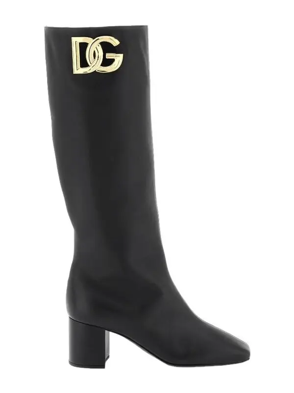 Dolce & Gabbana Logo Plaque Square-toe Boots - Black