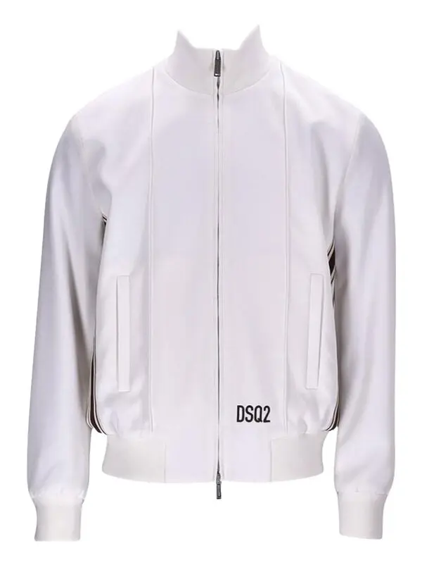 Dsquared2 Logo Embroidered Zip-up Bomber Jacket - White
