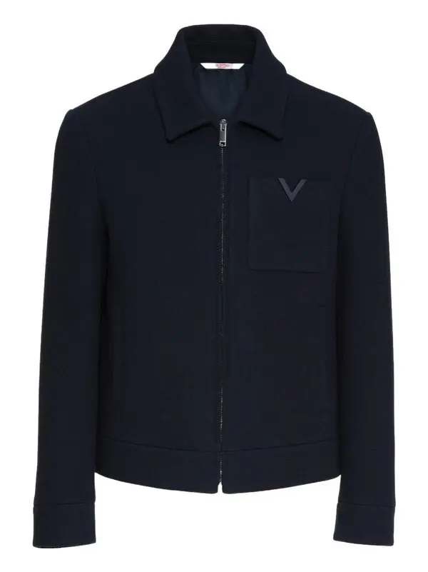 Valentino Garavani Zip-up Jacket With V-detail - Navy Blue